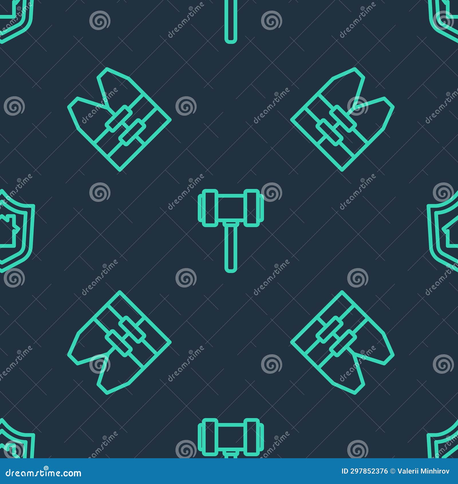 Set Line Judge Gavel, Life Jacket and House with Shield on Seamless ...