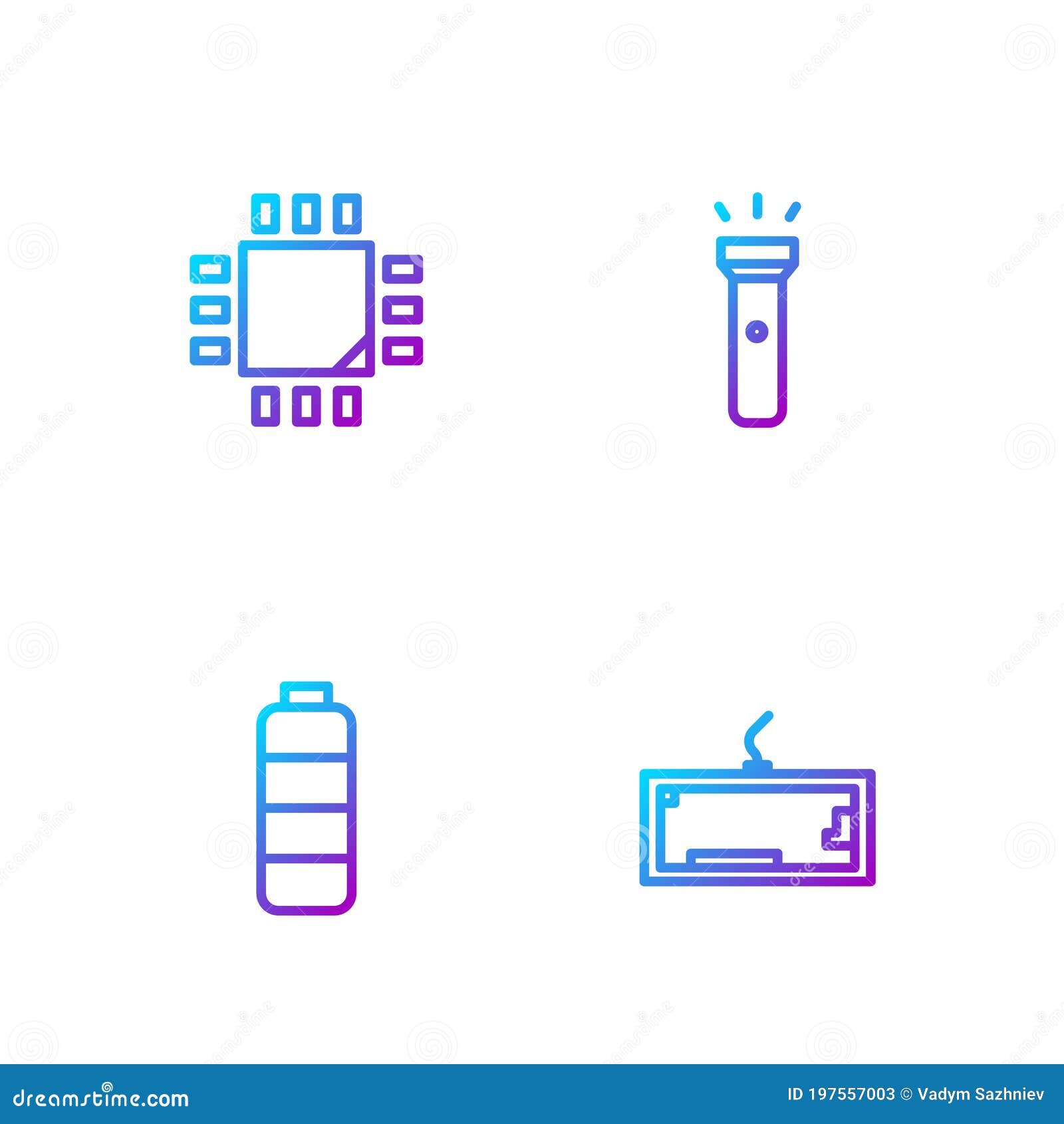 Set Line Keyboard, Battery Charge Level Indicator, Processor with Microcircuits CPU and ...