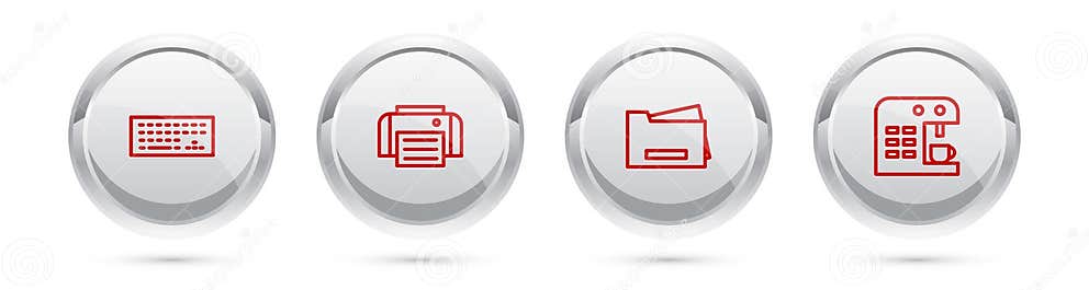 Set Line Keyboard, Printer, and Coffee Machine. Silver Circle Button ...