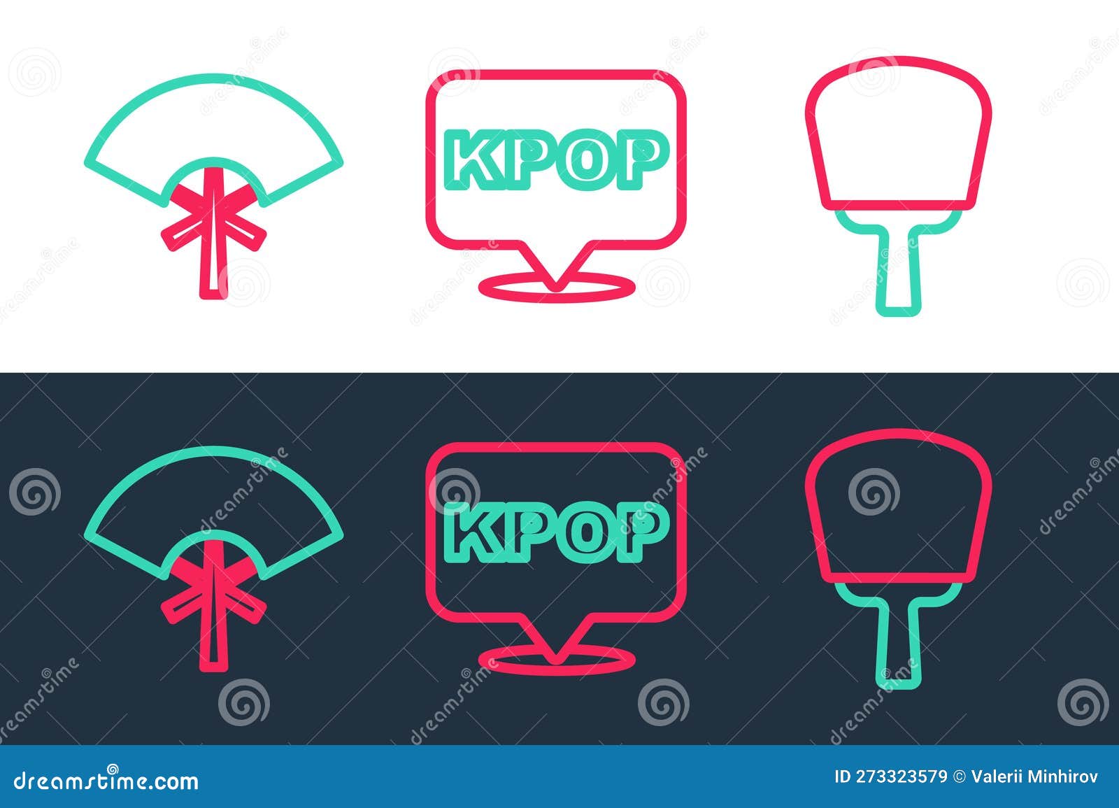 Set Line Korean Hand Fan, Traditional and K-pop Icon. Vector Stock ...