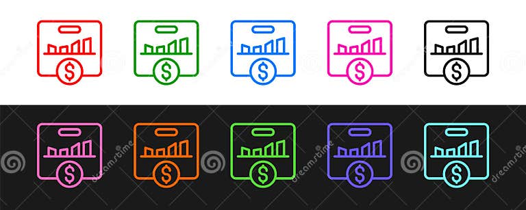 Set Line KPI - Key Performance Indicator Icon Isolated on Black and ...