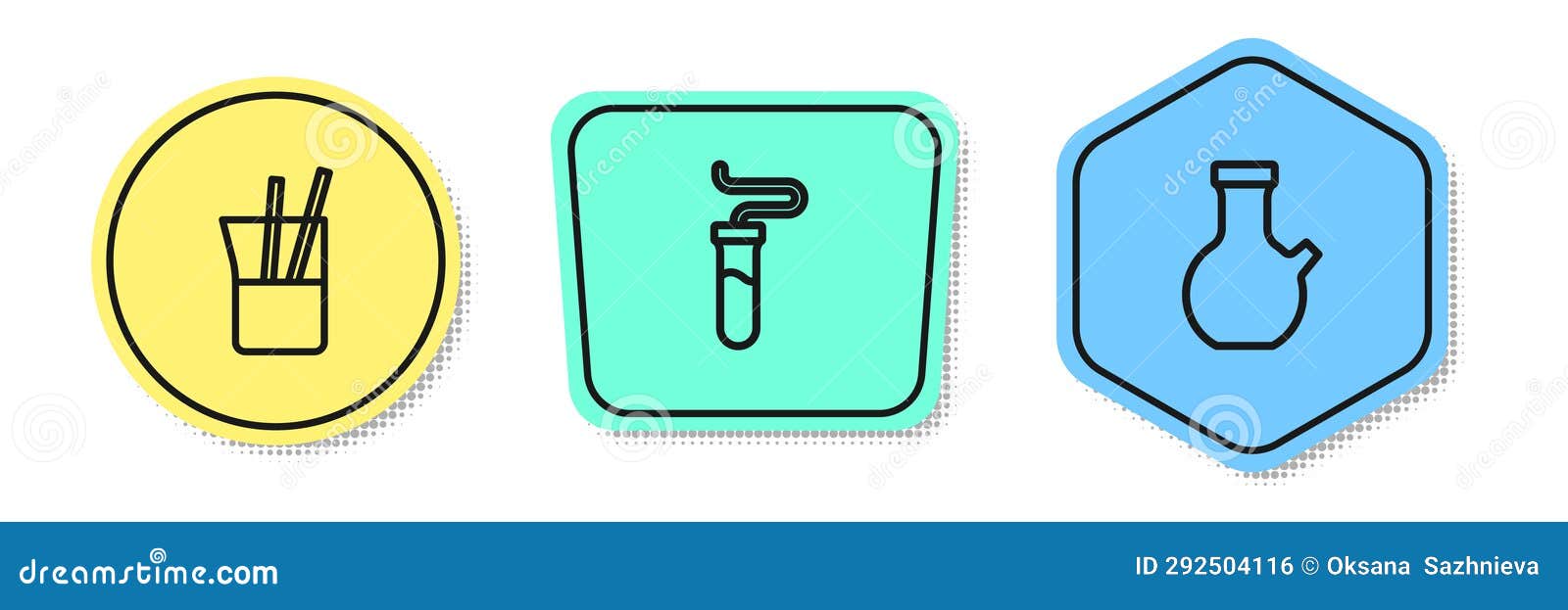 Set Line Laboratory Glassware, Test Tube and . Colored Shapes. Vector ...