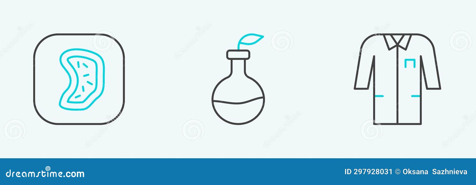 Set Line Laboratory Uniform, Bacteria and Plant Breeding Icon. Vector ...