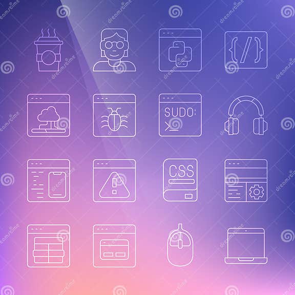 Set Line Laptop, Debugging, Headphones, Python Programming Language, System, Cloud Technology ...