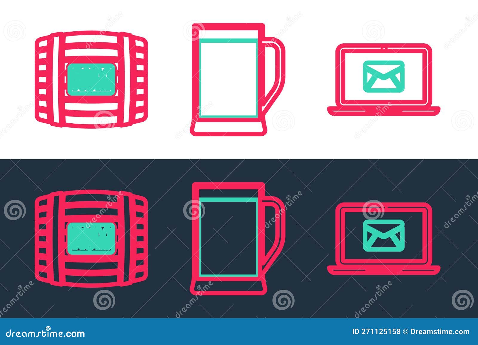 Set Line Laptop with Envelope, Wooden Barrel Rum and Glass of Beer Icon ... Set Line Laptop with Envelope, Wooden Barrel Rum and Glass of Beer Icon ...