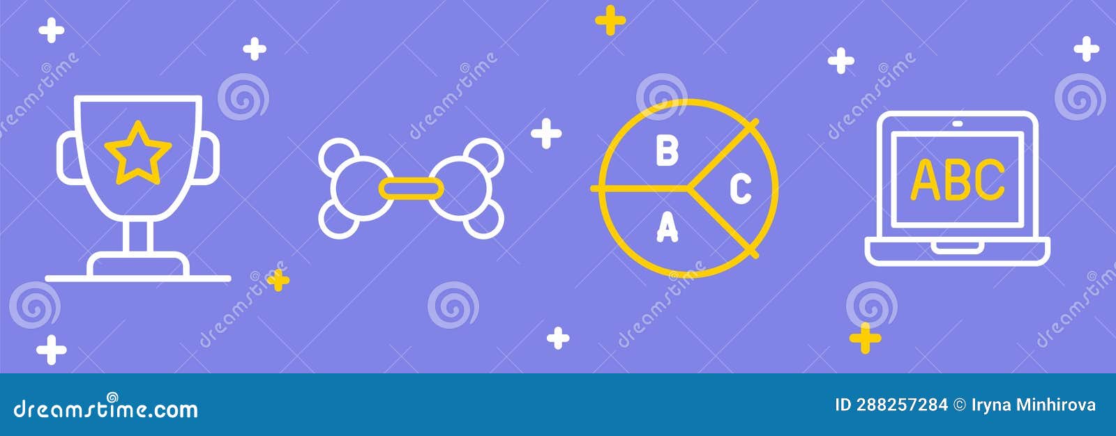 Set Line Laptop, Pie Chart Infographic, Molecule and Award Cup Icon ...