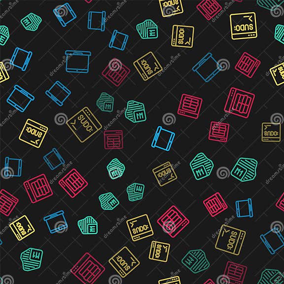 Set Line Laptop, Processor, Code Terminal and MySQL Code on Seamless Pattern. Vector Stock ...