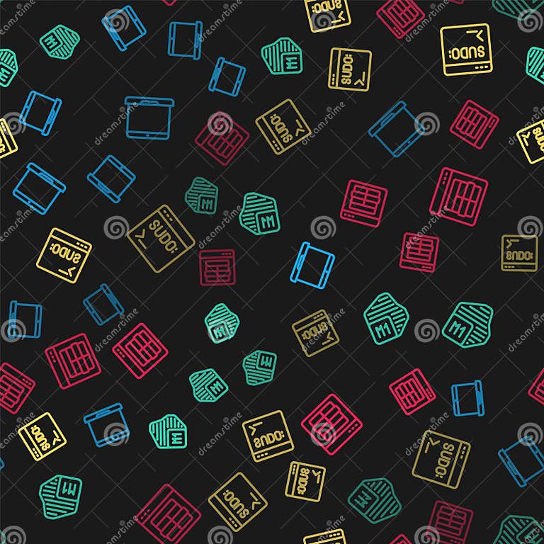 Set Line Laptop, Processor, Code Terminal and MySQL Code on Seamless Pattern. Vector Stock ...