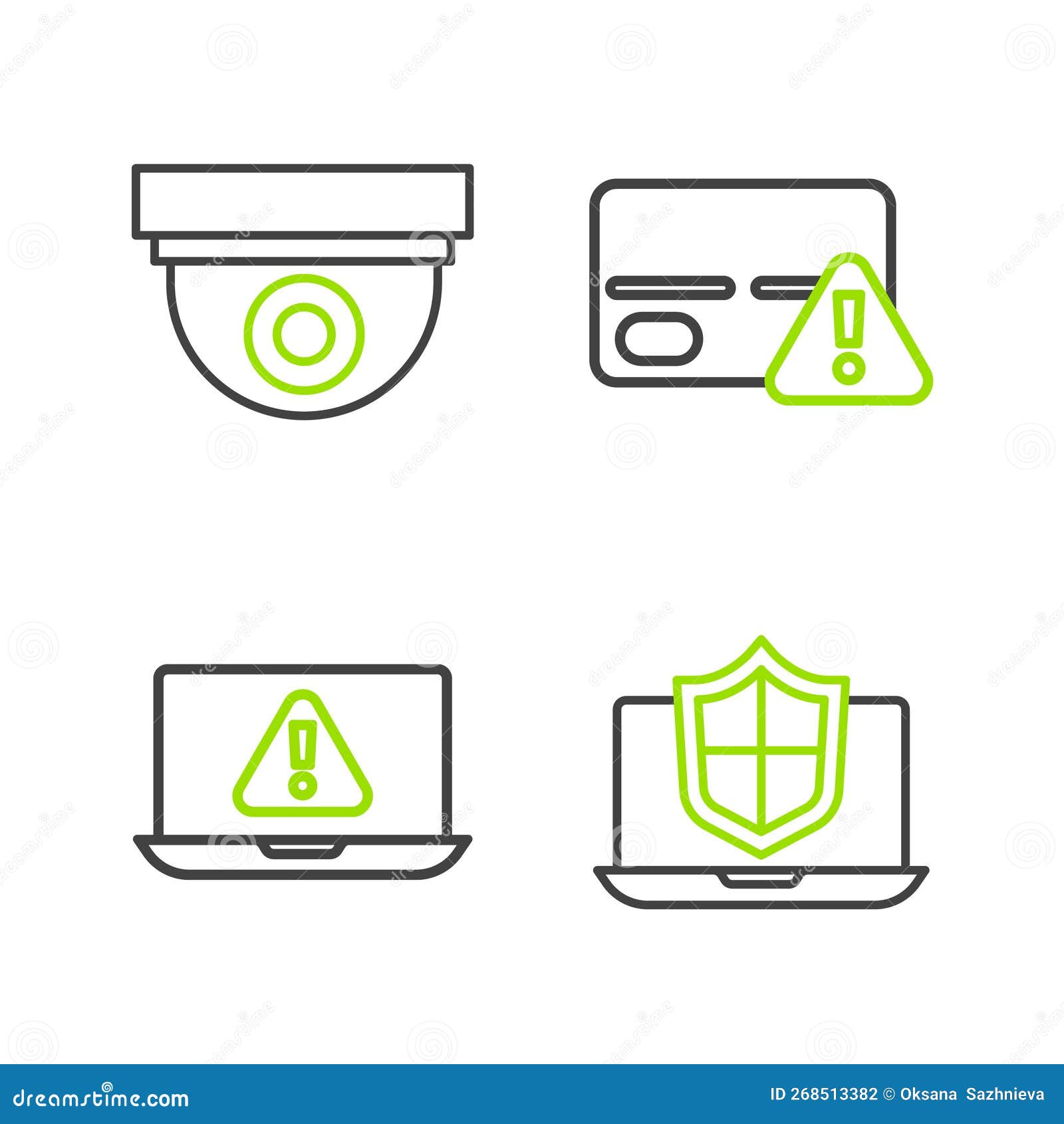 Set Line Laptop Protected with Shield, Exclamation Mark, Credit Card ... Set Line Laptop Protected with Shield, Exclamation Mark, Credit Card ...