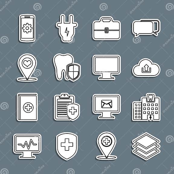 Set Line Layers, Dental Clinic, Cloud Upload, Toolbox, Protection, Map ... Set Line Layers, Dental Clinic, Cloud Upload, Toolbox, Protection, Map ...
