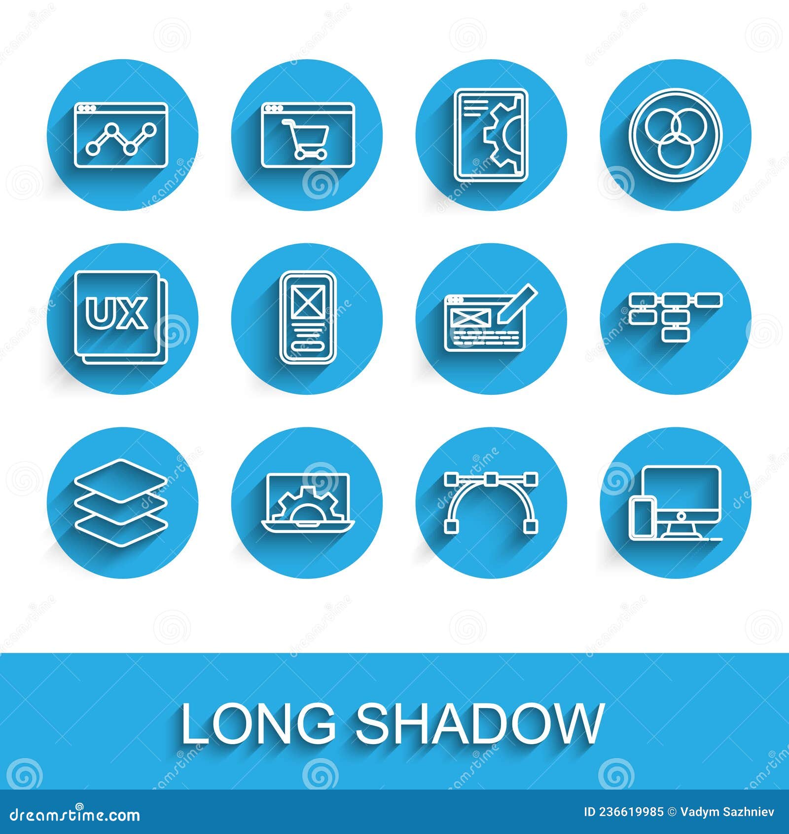 Set Line Layers Web Development Website Statistic Bezier Curve Monitor And Mobile Ui Ux