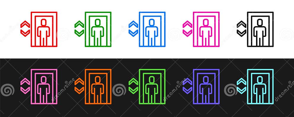Set Line Lift Icon Isolated on Black and White Background. Elevator ...