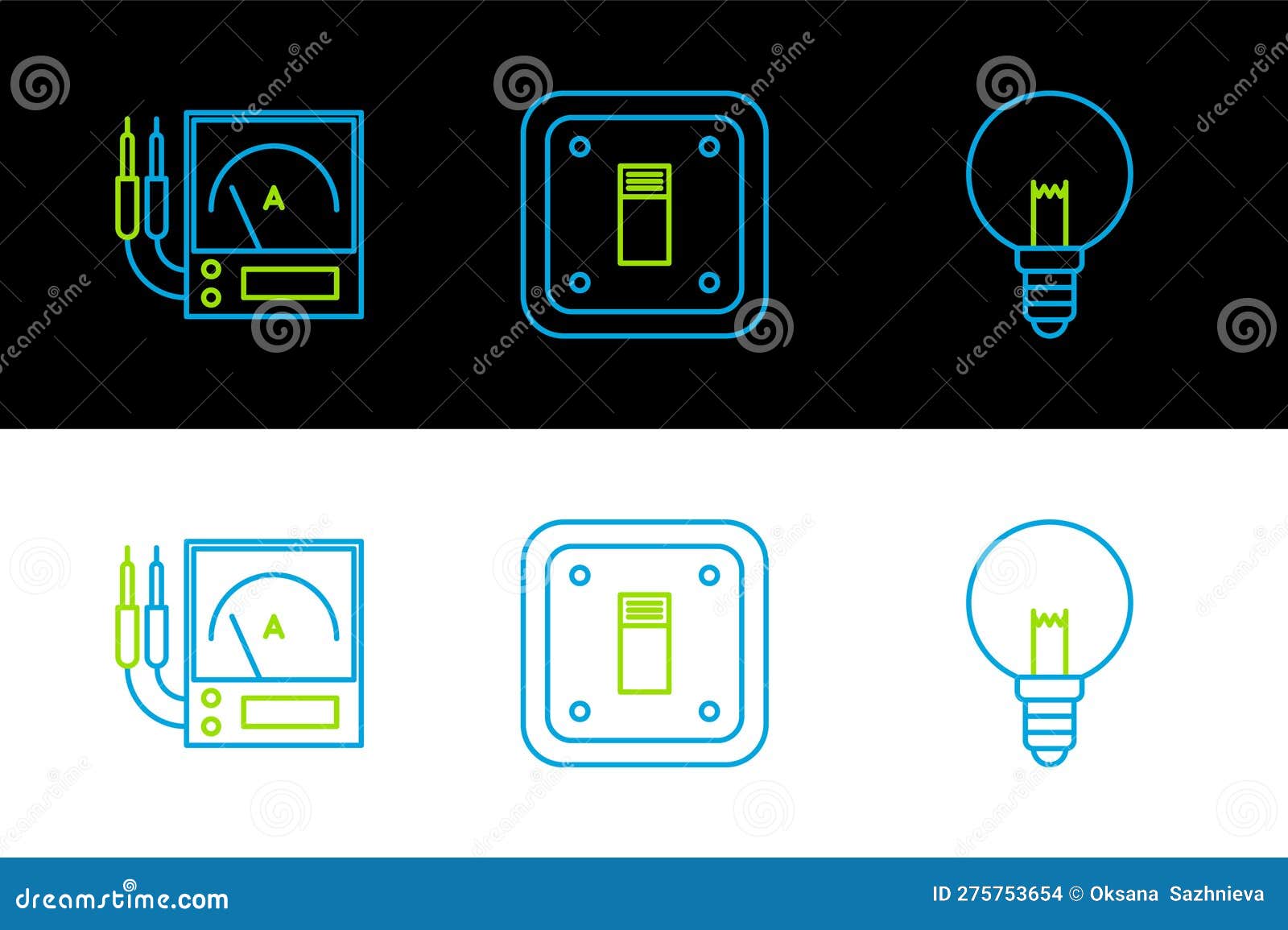 Set Line Light Bulb, Ampere Meter, Multimeter, Voltmeter and Electric ...