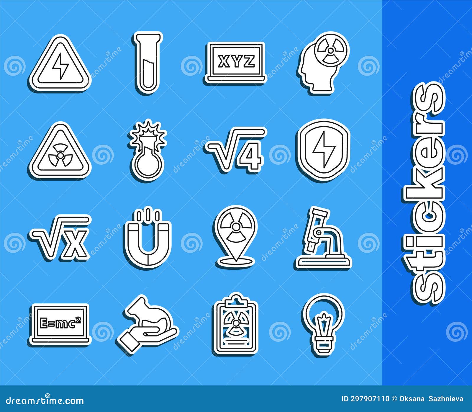 Set Line Light Bulb with Concept of Idea, Microscope, Secure Shield ...