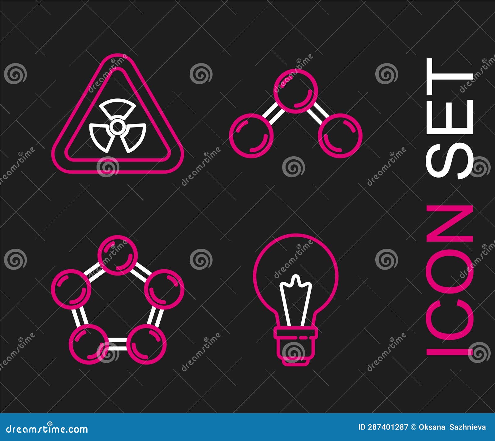 Set Triangle With Radiation, Microscope, Planet Earth And Radiation And ...