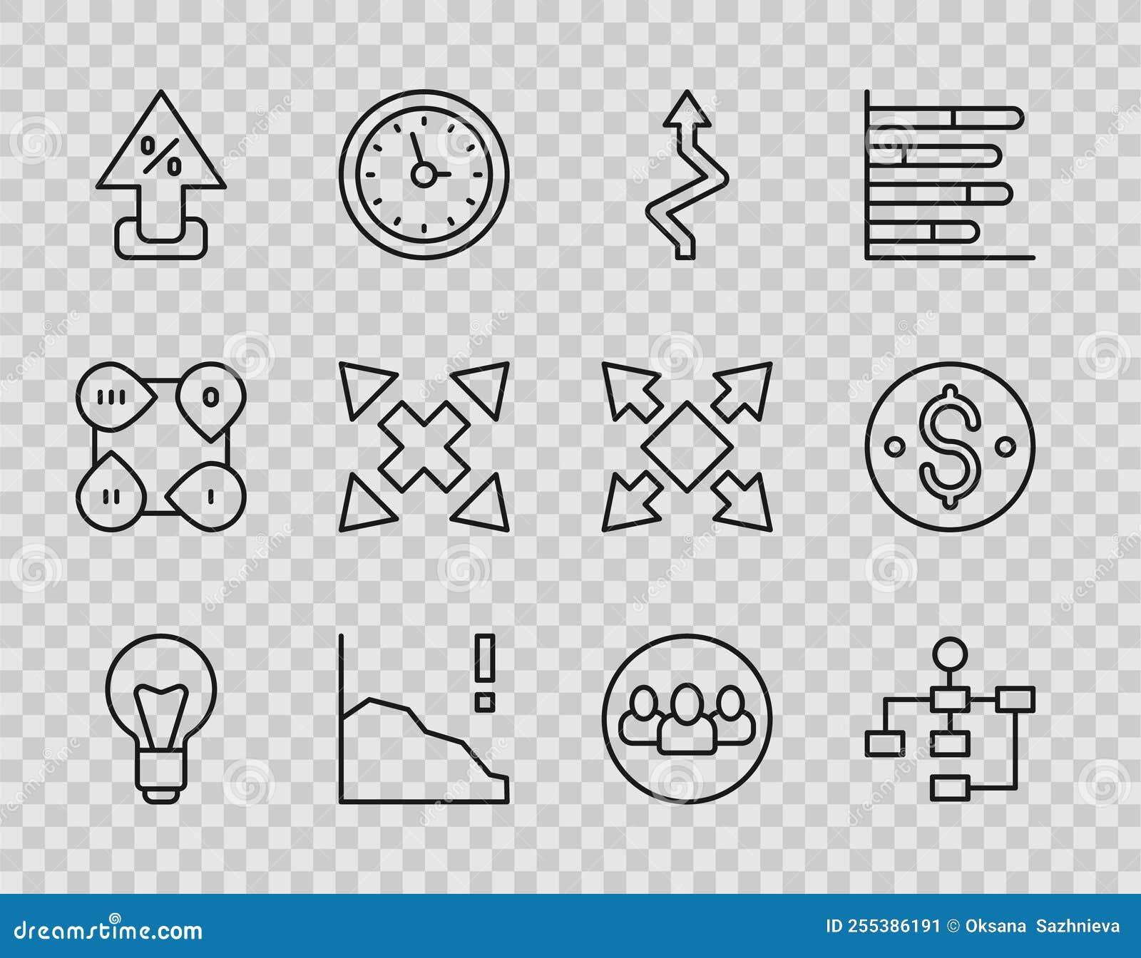 Set Line Light Bulb, Hierarchy Organogram Chart, Arrow, Financial Growth Decrease, Percent Up ...