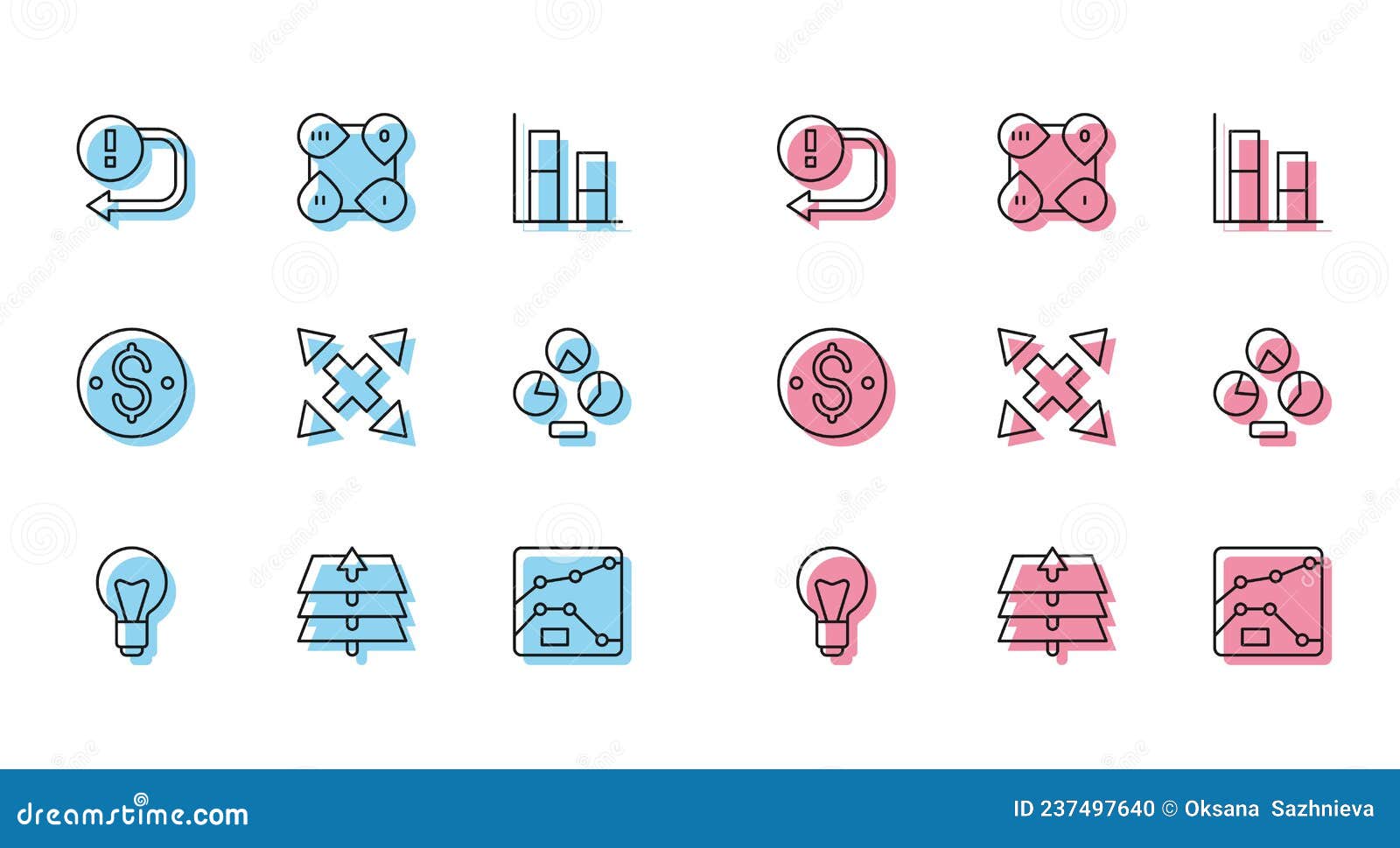 Set Line Light Bulb, Layers, Arrow, Graph, Chart, Diagram, Many Ways Directional Arrow, Pie ...