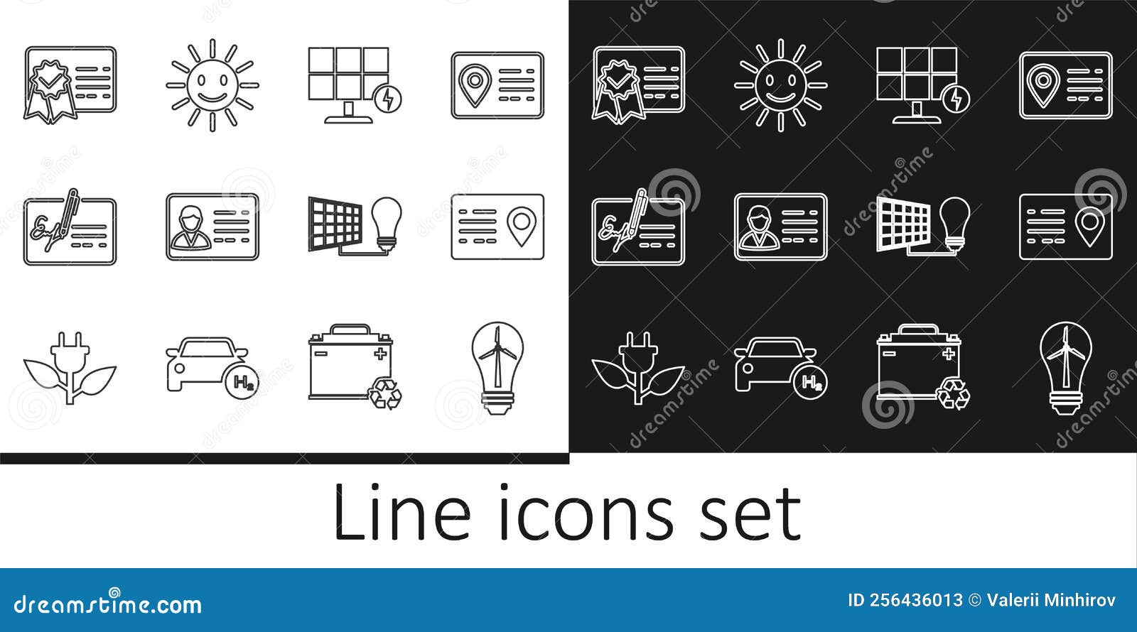 Set Line Light Bulb with Wind Turbine, Address Book, Solar Energy Panel ...