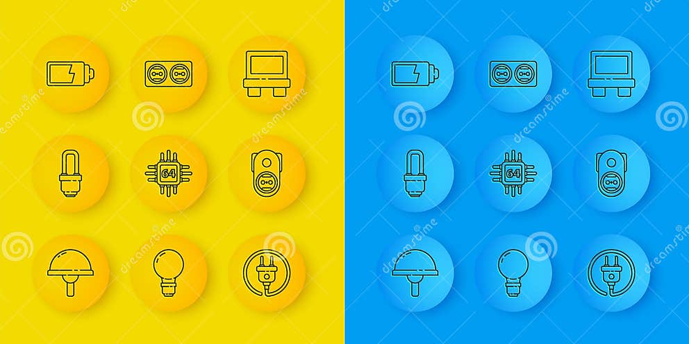 Set Line Light Emitting Diode, LED Light Bulb, Processor with ...