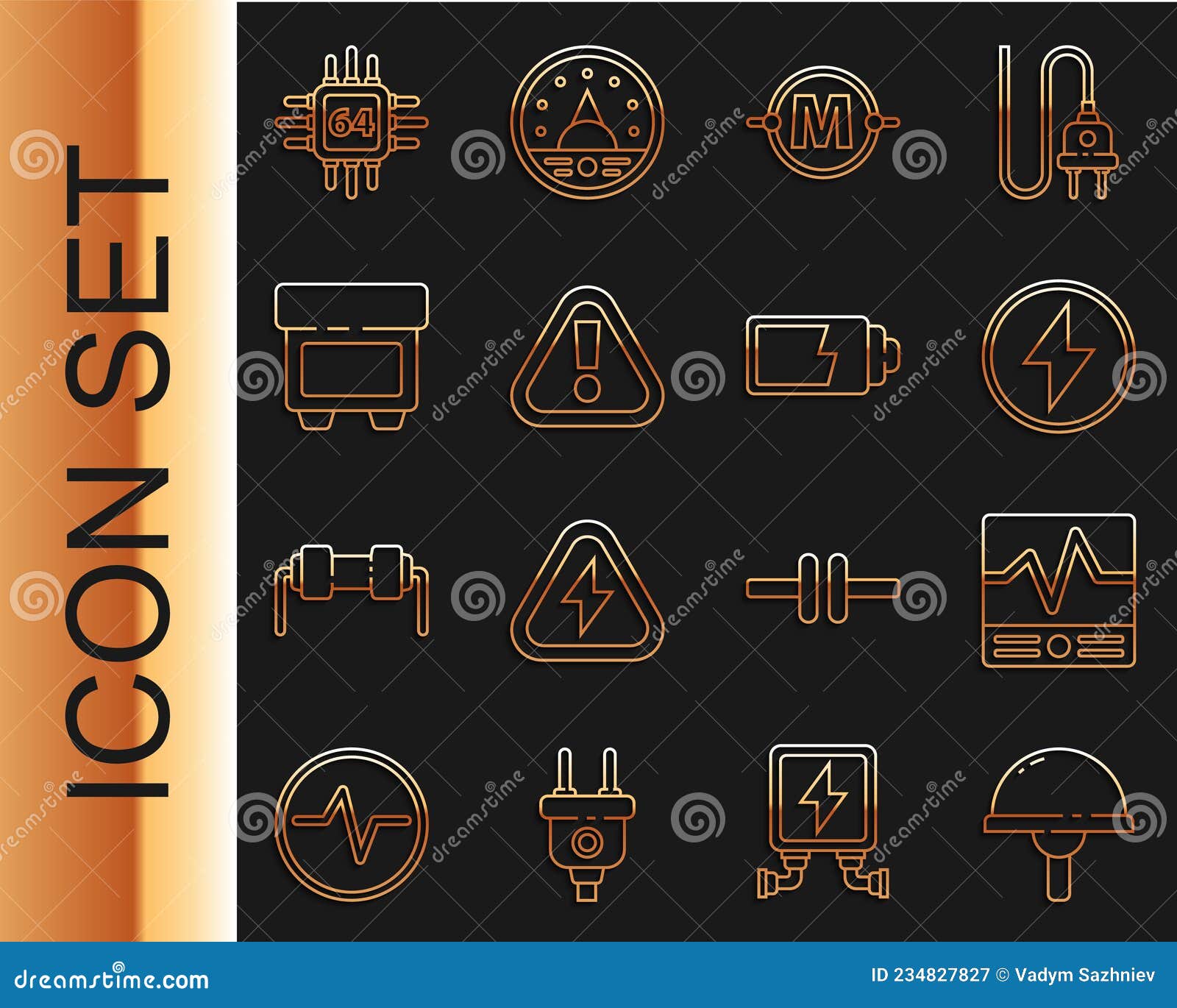 Set Line Light Emitting Diode, Lightning Bolt, Circuit Scheme ...