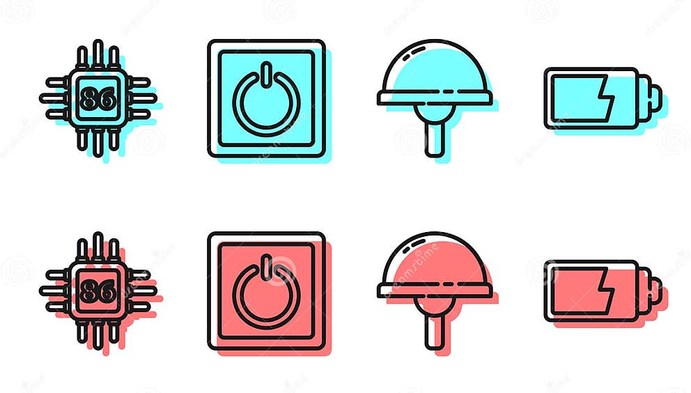 Set Line Light Emitting Diode, Processor with Microcircuits CPU, Electric Light Switch and ...