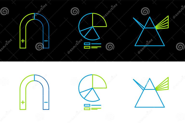 Set Line Light Rays in Prism, Magnet and Pie Chart Infographic Icon ...