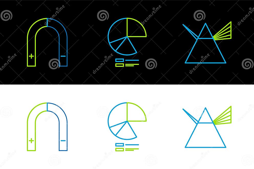 Set Line Light Rays in Prism, Magnet and Pie Chart Infographic Icon ...