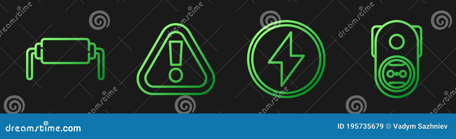 Set Line Lightning Bolt, Resistor Electricity, Exclamation Mark in ...