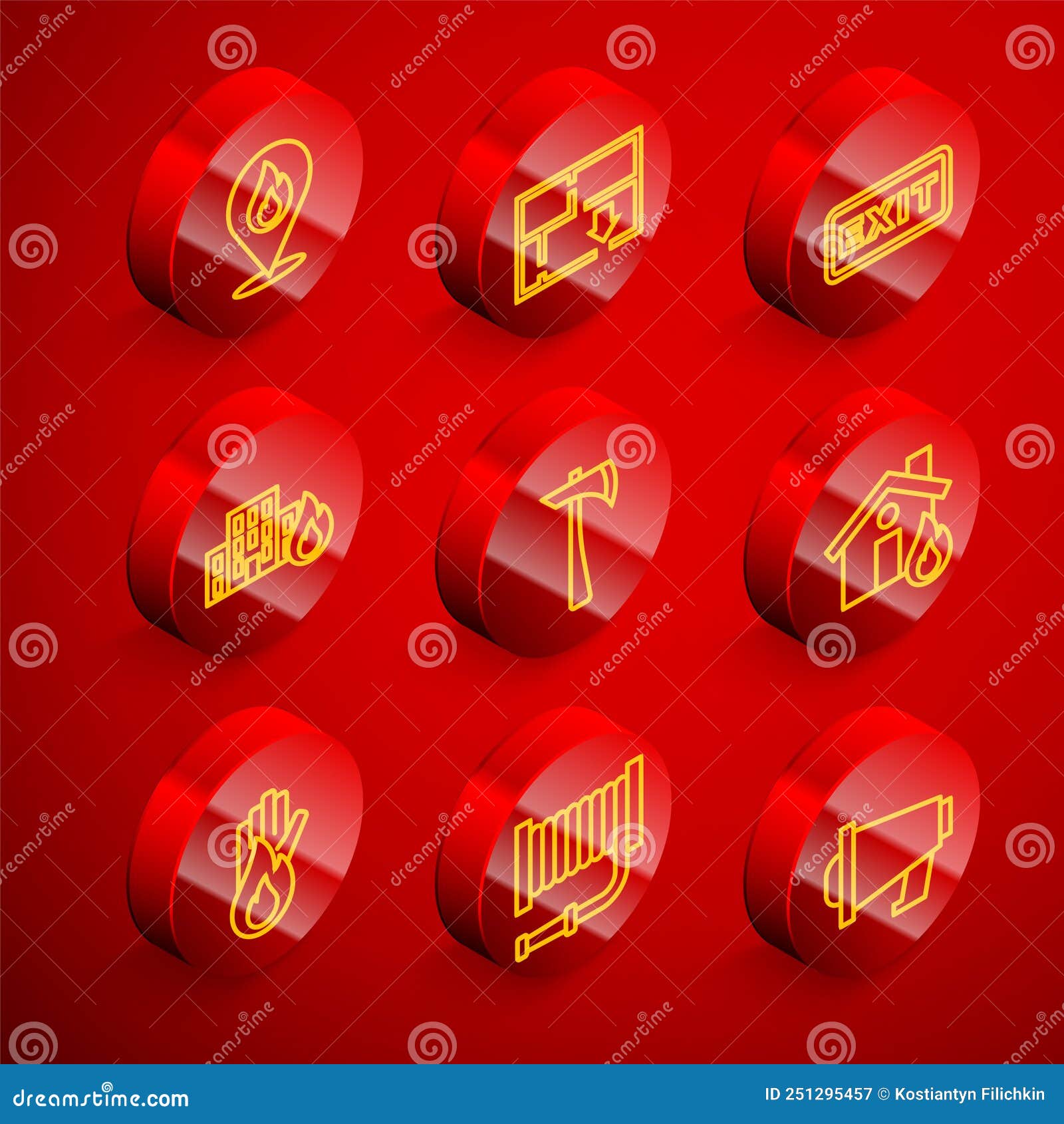 Set Line Location with Fire Flame, Evacuation Plan, Fire Exit, in ...