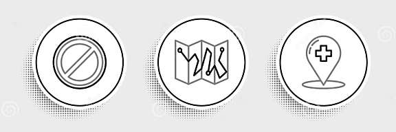 Set Line Location on the Globe, Stop Sign and Folded Map with Location ...