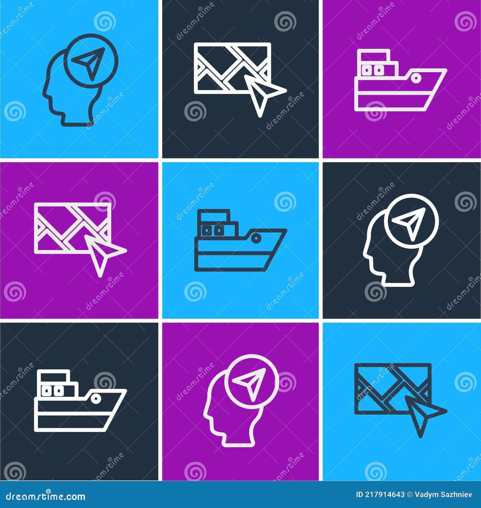 Set Line Location with Person, Ship Line Path and City Map Navigation ...