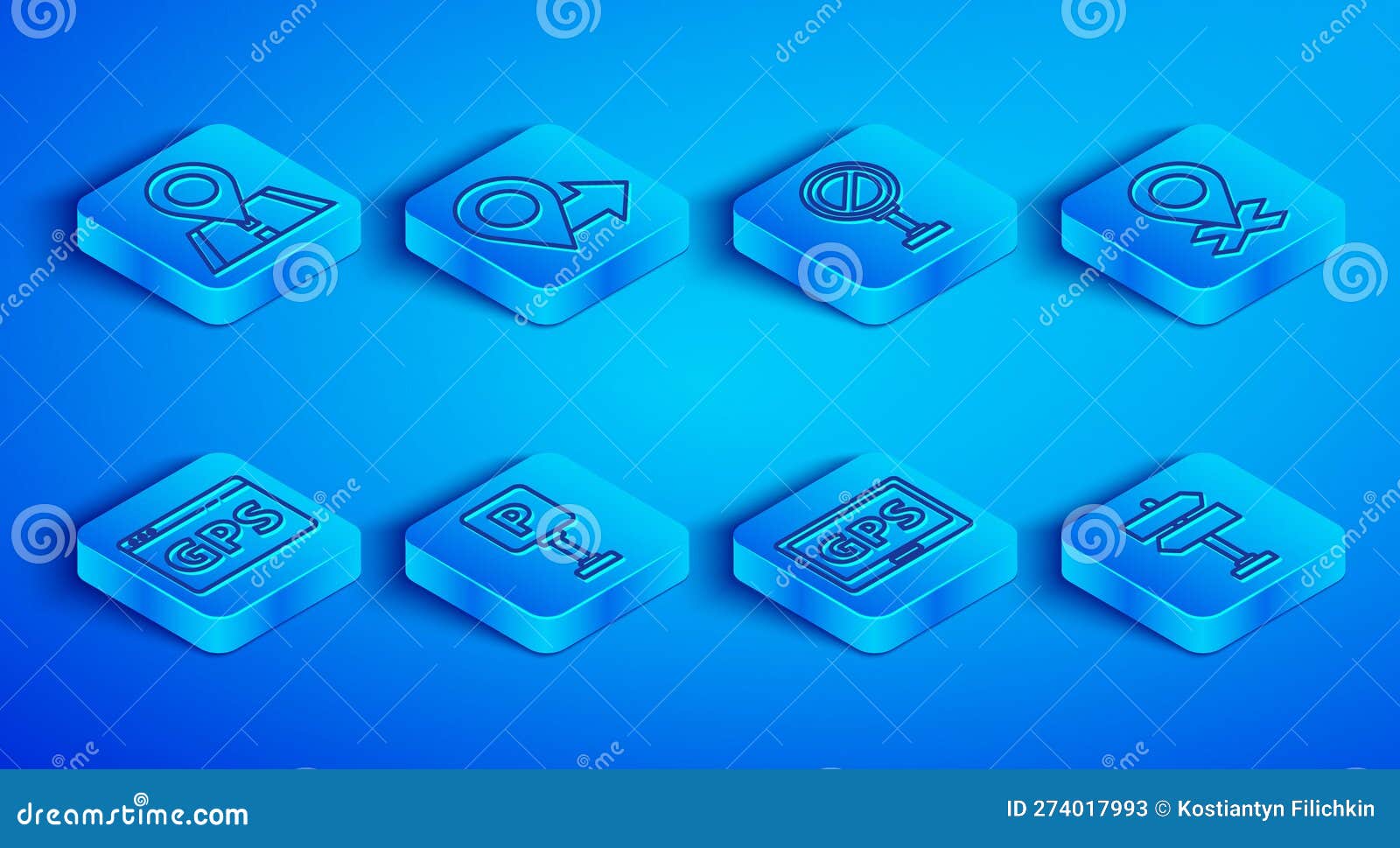 Set Line Location, Stop Sign, Parking, Gps Device with Map, and Road ...