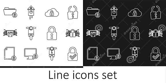 Set Line Lock and Check Mark, Cyber Security, Cloud Computing Lock ...