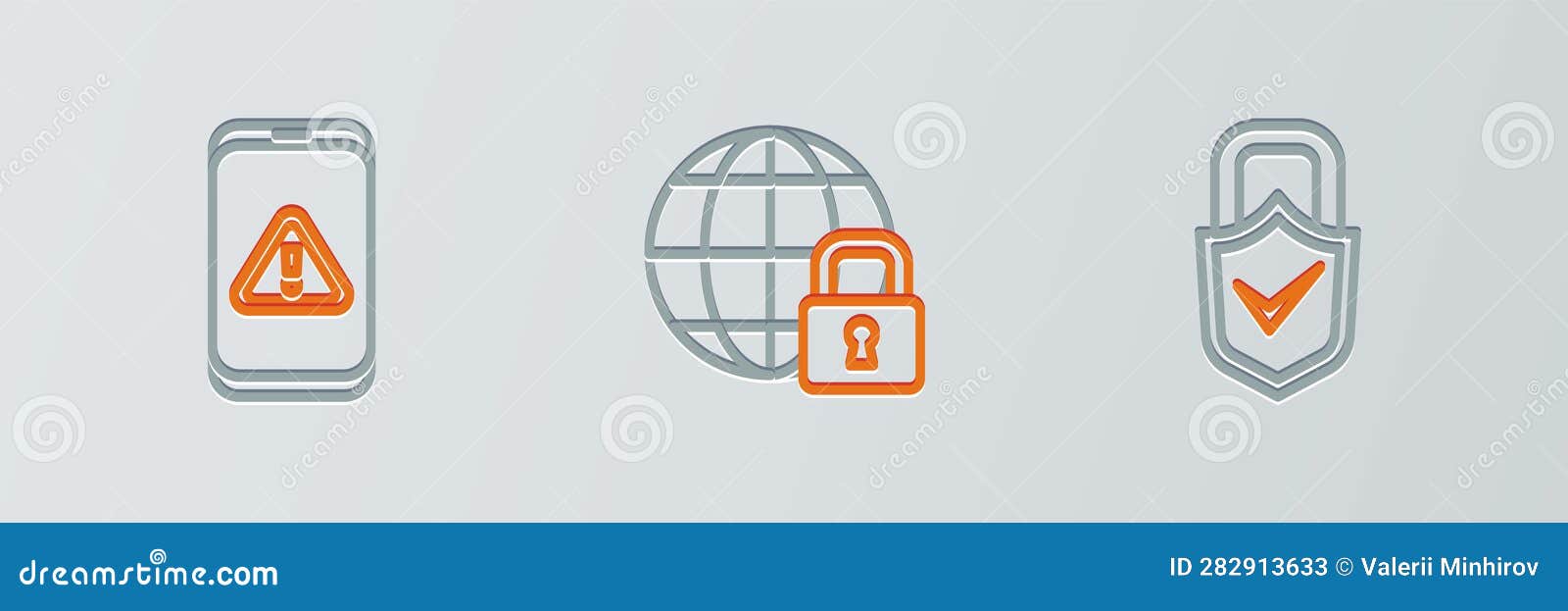 Set Line Lock And Check Mark, Mobile With Exclamation And Global ...