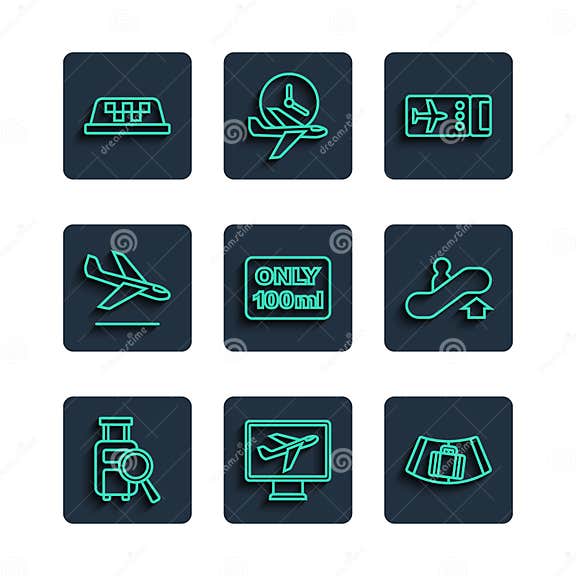 Set Line Lost Baggage, Plane, Conveyor Belt with Suitcase, Airline ... Set Line Lost Baggage, Plane, Conveyor Belt with Suitcase, Airline ...