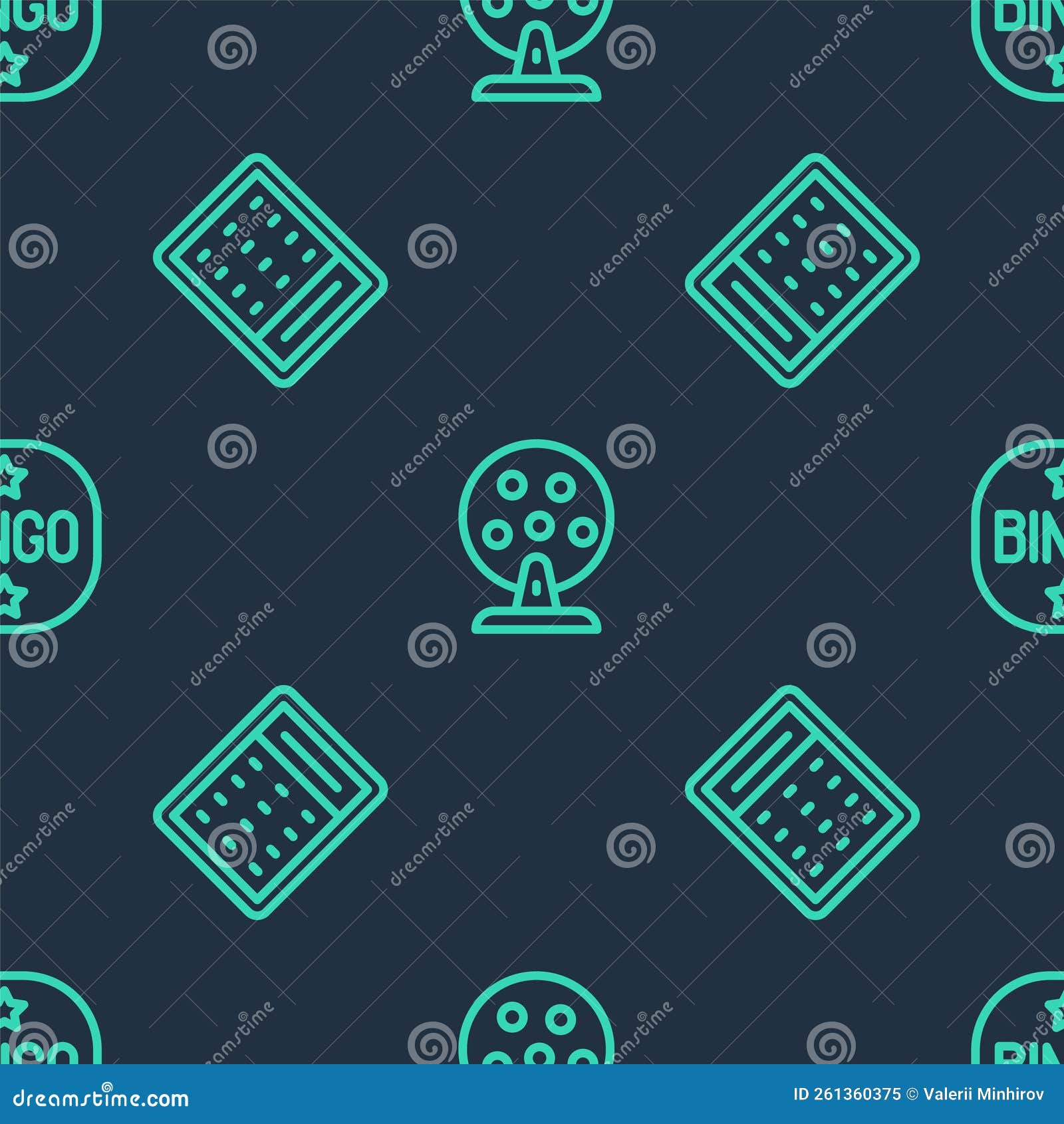 Set Line Lottery Machine, Ticket and Bingo on Seamless Pattern. Vector ...