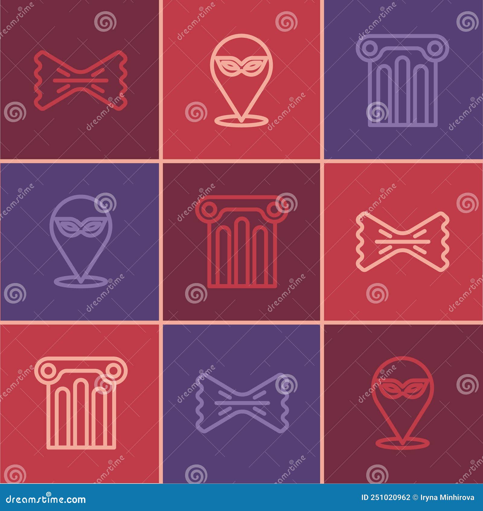 Set Line Macaroni, Ancient Column and Carnival Mask Icon. Vector Stock ...