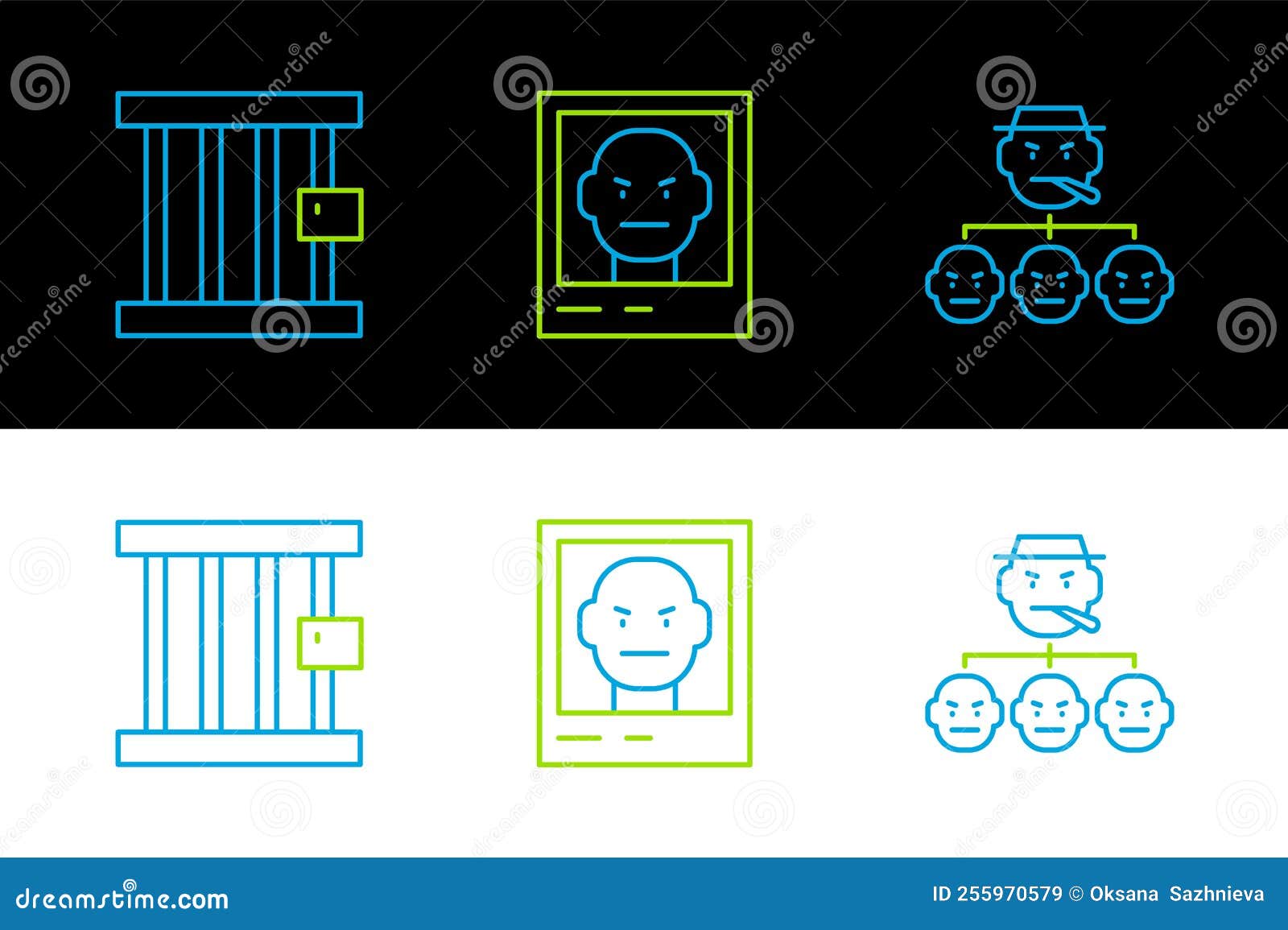 Set Line Mafia, Prison Window and Wanted Poster Icon. Vector Stock ...