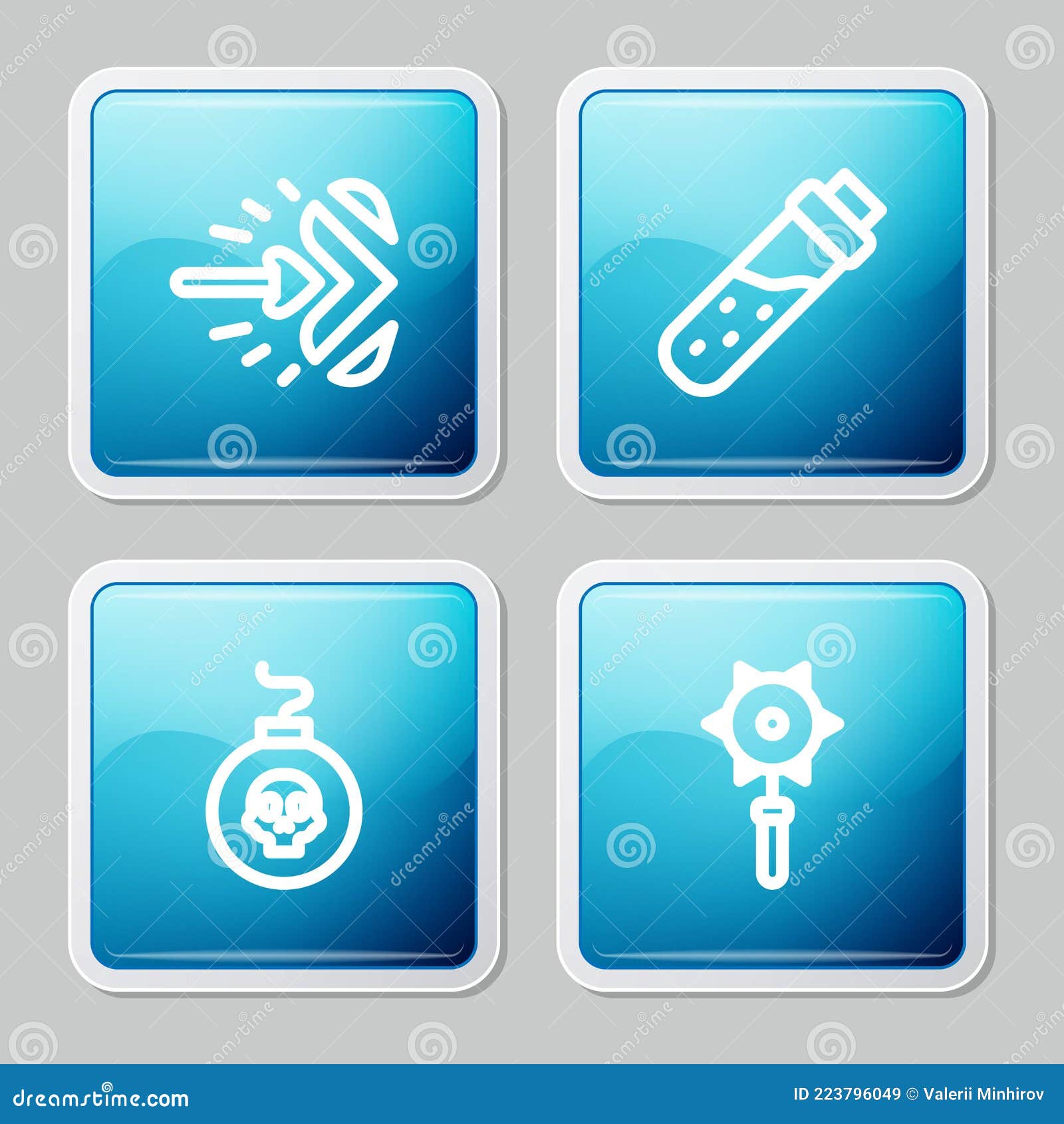 Set Line Magic Arrow, Bottle with Potion, Bomb Ready To Explode and ...