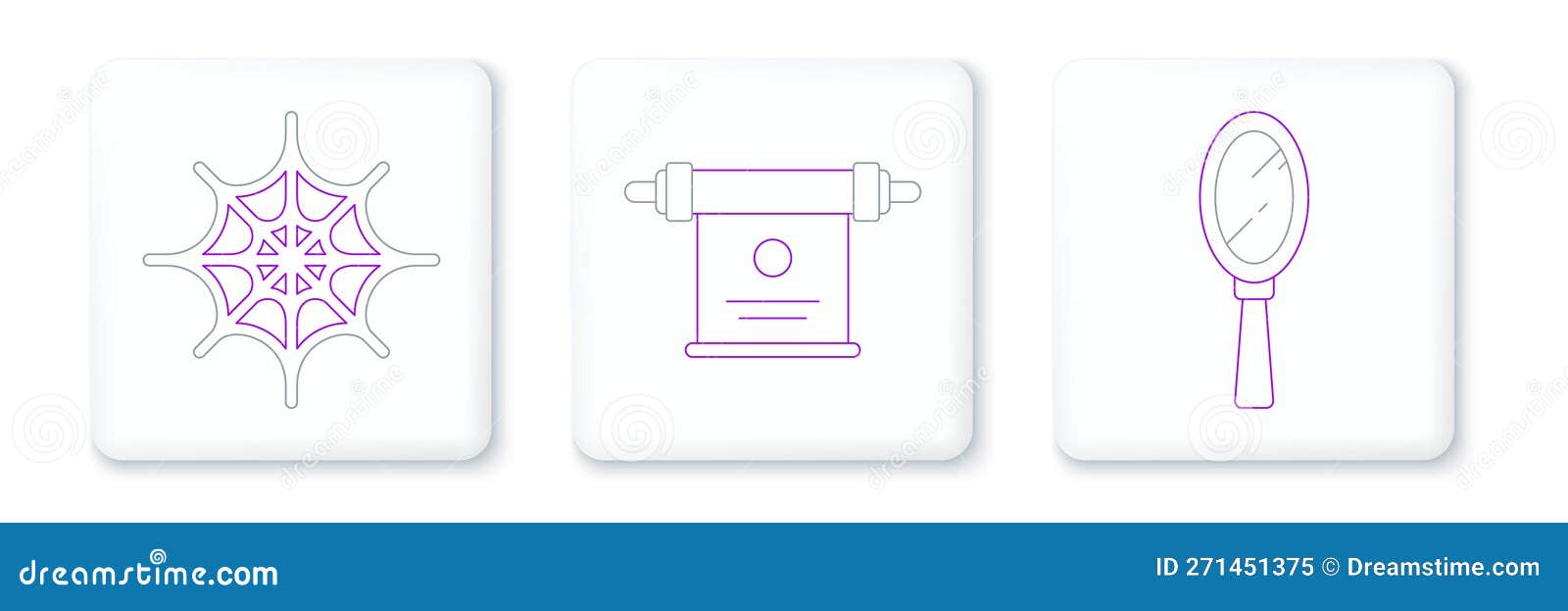 Set Line Magic Hand Mirror, Spider Web and Scroll Icon. Vector Stock ...
