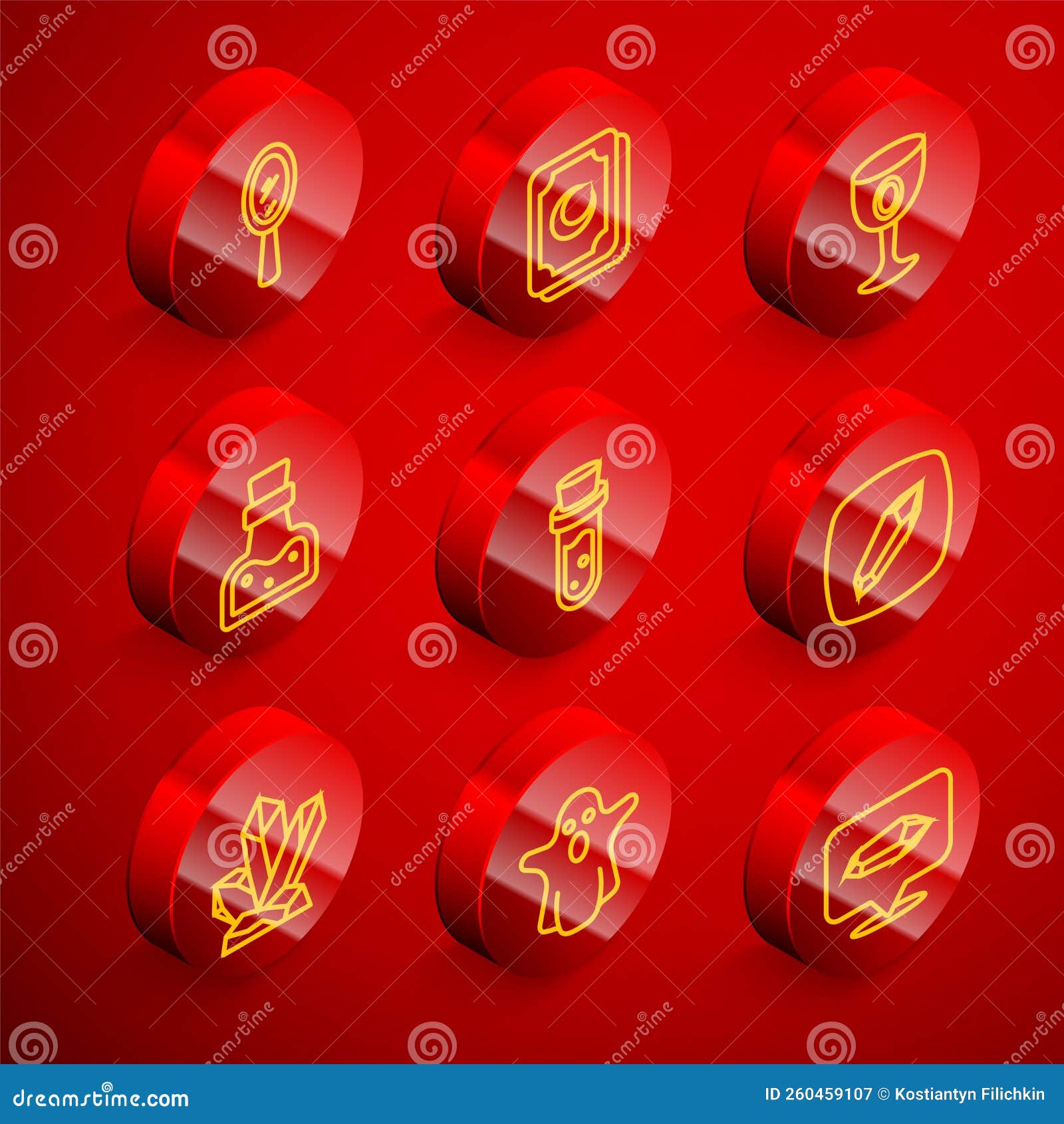 Set Line Magic Hand Mirror, Tarot Cards, Medieval Goblet, Bottle with ...