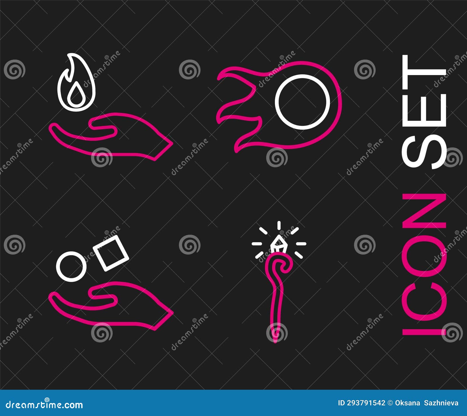 Set Line Magic Staff, Cube Levitating Above Hand, Fireball and Hand ...