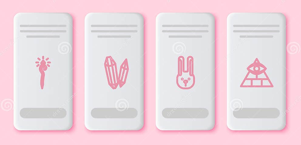 Set Line Magic Staff, Stone, Rabbit with Ears and Masons. White ...