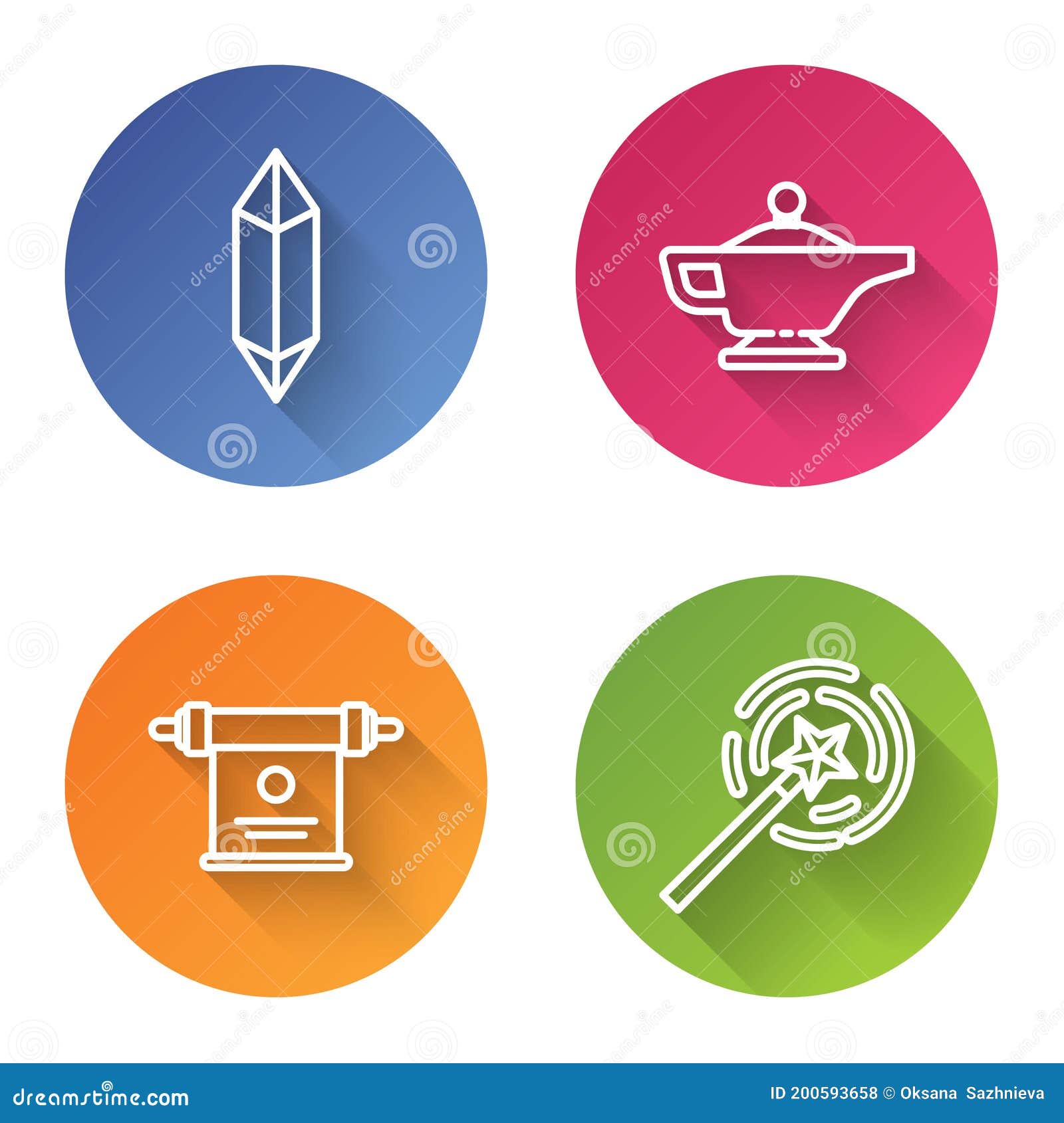 Set Line Magic Stone, Magic Lamp or Aladdin, Magic Scroll and Magic ...