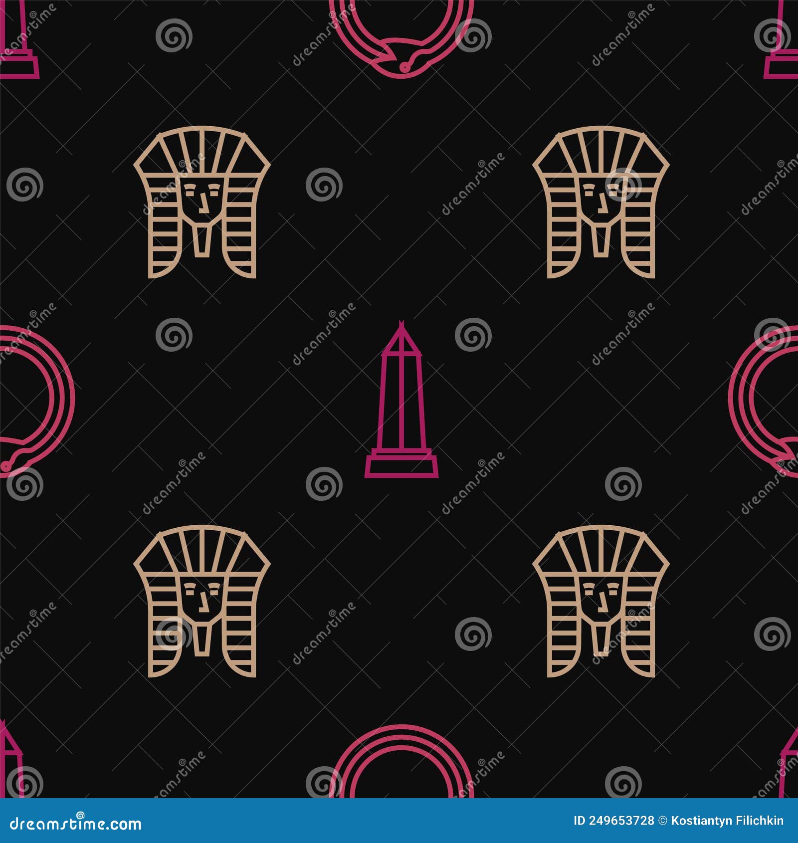 Set Line Magic Symbol of Ouroboros, Egyptian Pharaoh and Obelisk ...
