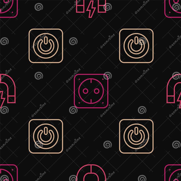 Set Line Magnet, Power Button and Electrical Outlet on Seamless Pattern ...