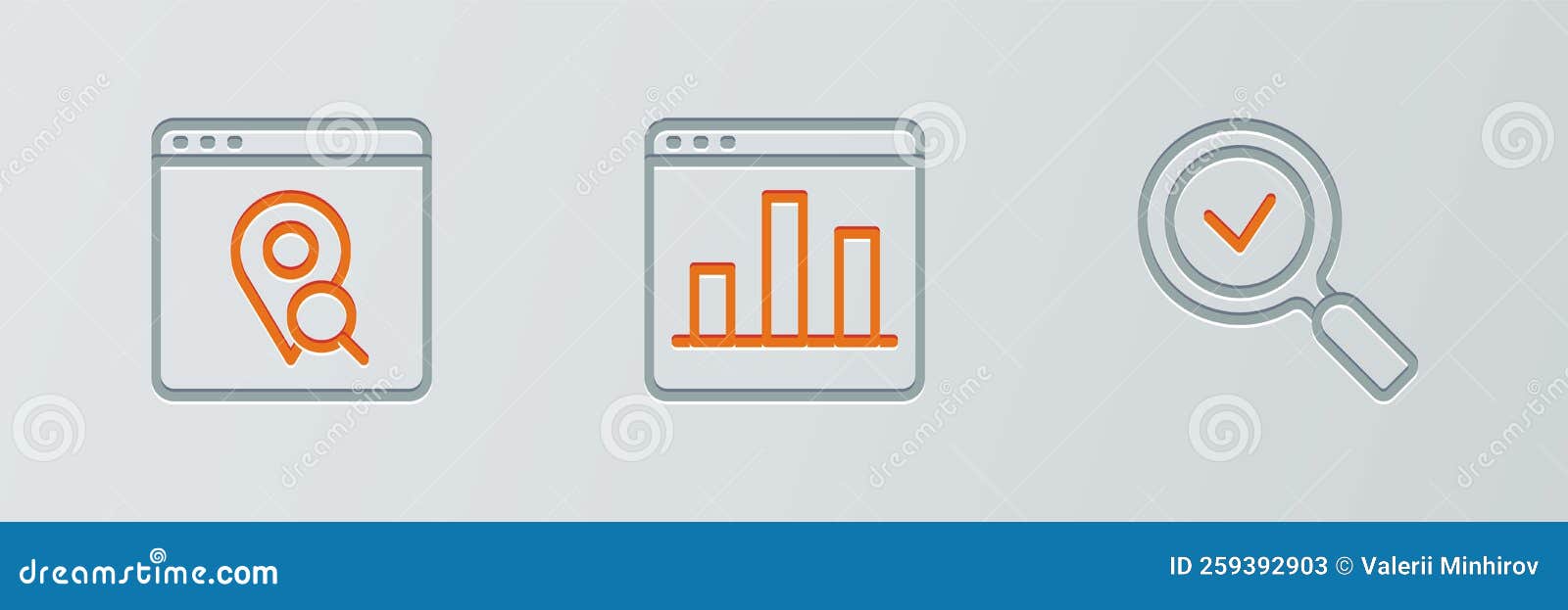 Set Line Magnifying Glass with Check Mark, Infographic of City Map and ...