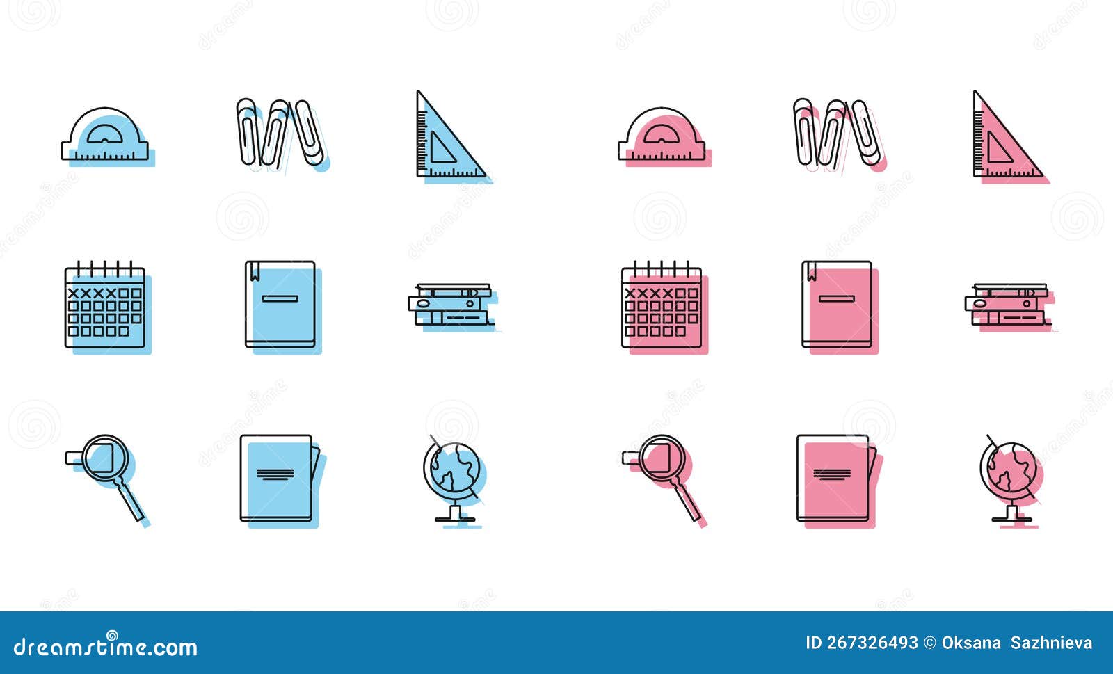 Set Line Magnifying Glass, Notebook, Protractor Grid for Measuring ...