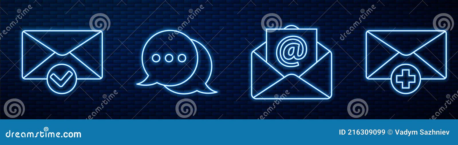 Set Line Mail and E-mail, Envelope and Check Mark, Speech Bubble Chat ...