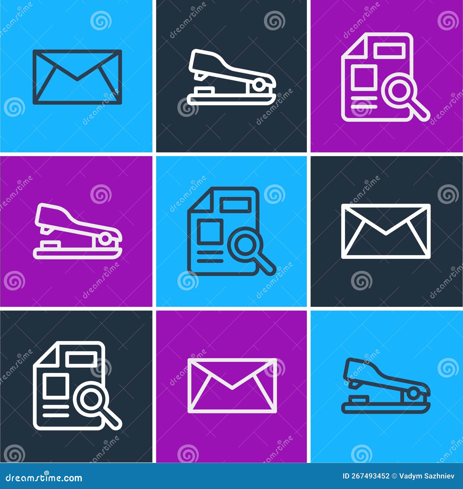 Set Line Mail and E-mail, Document with Graph Chart and Stapler Icon ... Set Line Mail and E-mail, Document with Graph Chart and Stapler Icon ...